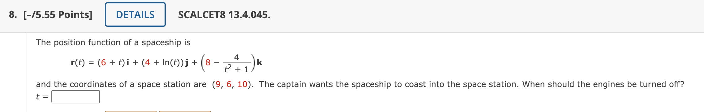 Solved The position function of a spaceship is | Chegg.com