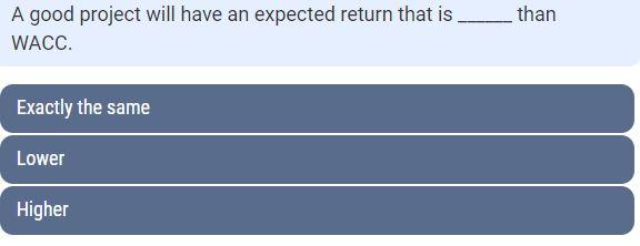 Solved A good project will have an expected return that is | Chegg.com Solved A good project will have an expected return that is | Chegg.com