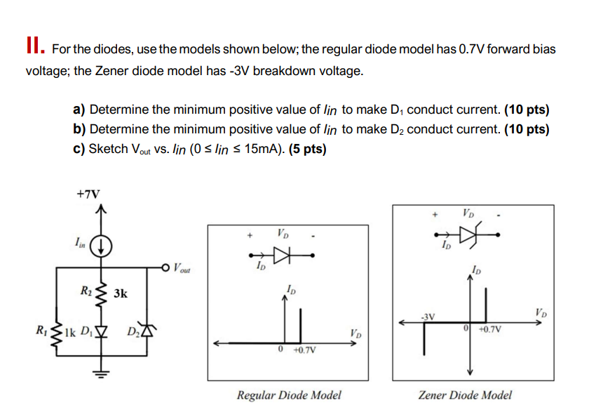 Solved 1. For the diodes, use the models shown below; the | Chegg.com