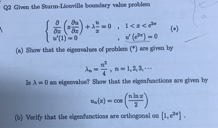 Solved Q2 Given the Sturm-Liouville boundary value problem | Chegg.com