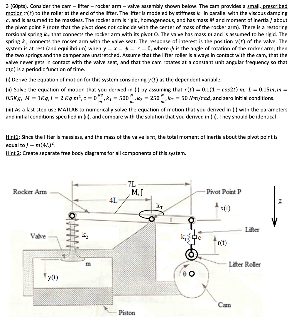 Solved 3 (60pts). Consider the cam - lifter - rocker arm - | Chegg.com