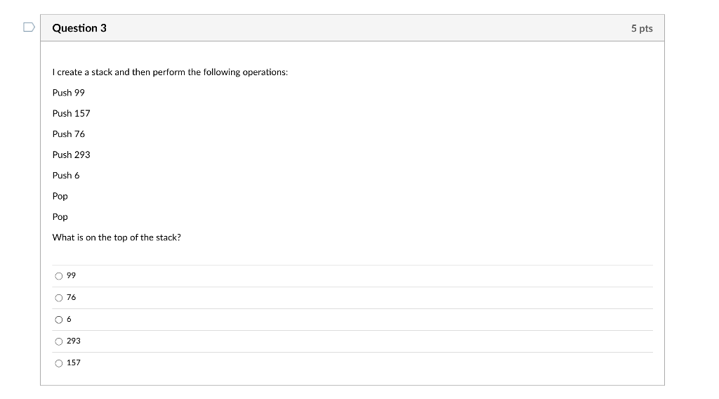 Solved I create a stack and then perform the following | Chegg.com