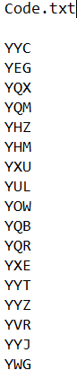 Solved Code.txt YYC YEG YQX YQM YHZ YHM YXU YUL YOW YQB YQR | Chegg.com