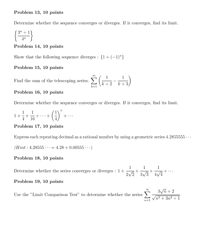 Solved Problem 13, 10 points Determine whether the sequence | Chegg.com