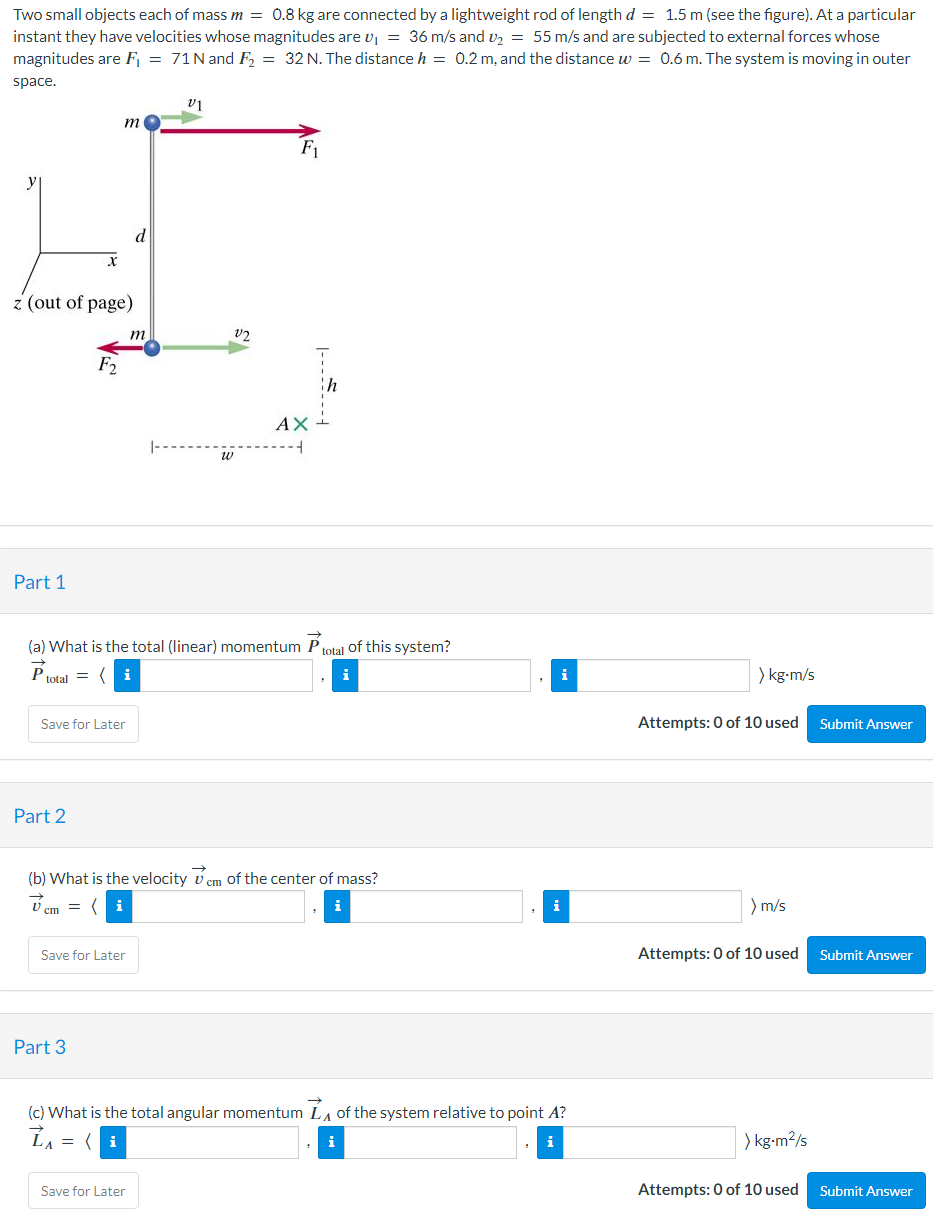 Solved Two small objects each of mass m=0.8 kg are connected | Chegg.com