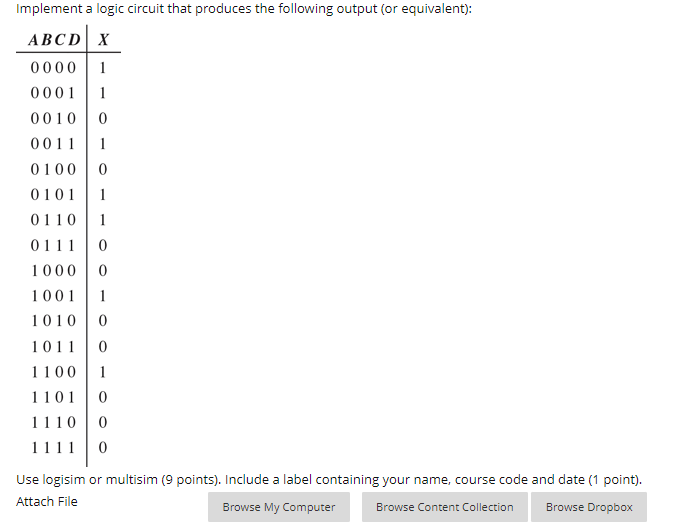Solved Implement a logic circuit that produces the following | Chegg.com
