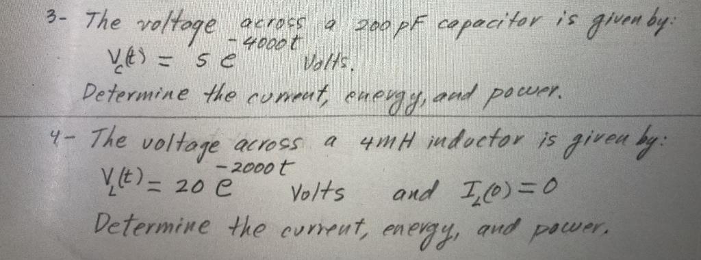 Solved 3. The voltage across a 200pF capacitor is given by : | Chegg.com