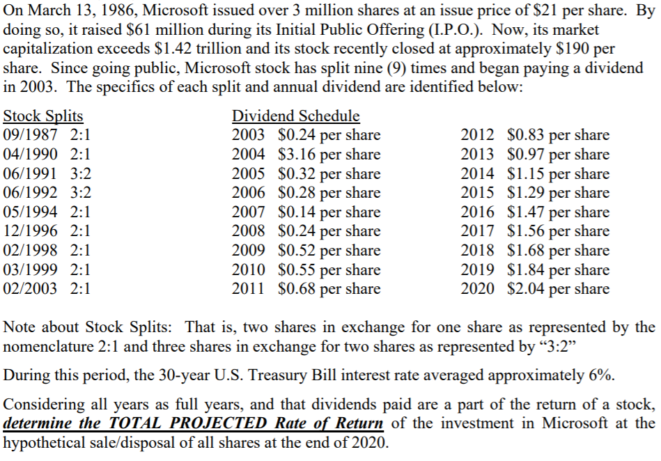 Solved On March 13, 1986, Microsoft issued over 3 million | Chegg.com
