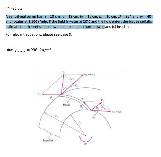 Solved #4. (25 pts)A centrifugal pump has | Chegg.com