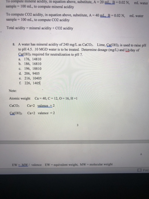 Solved To compute mineral acidity, in equation above, | Chegg.com