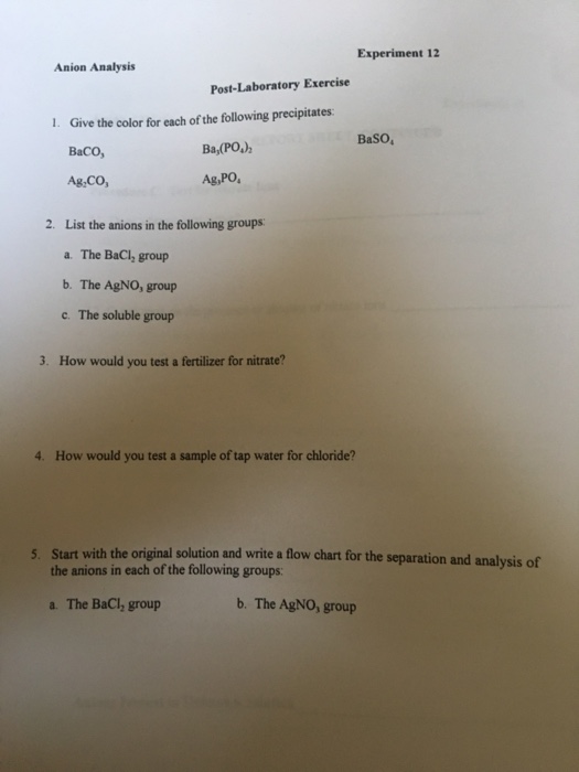 Solved Experiment 12 Anion Analysis Post-Laboratory Exercise | Chegg.com