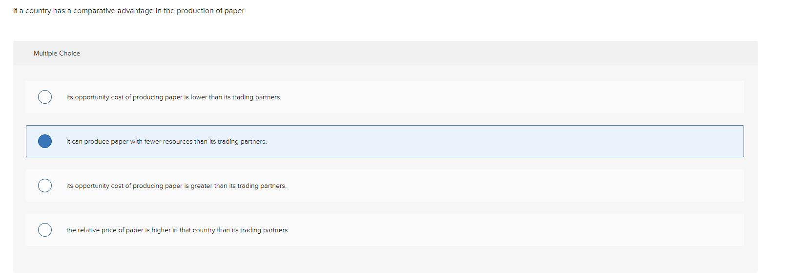 Solved If a country has a comparative advantage in the | Chegg.com