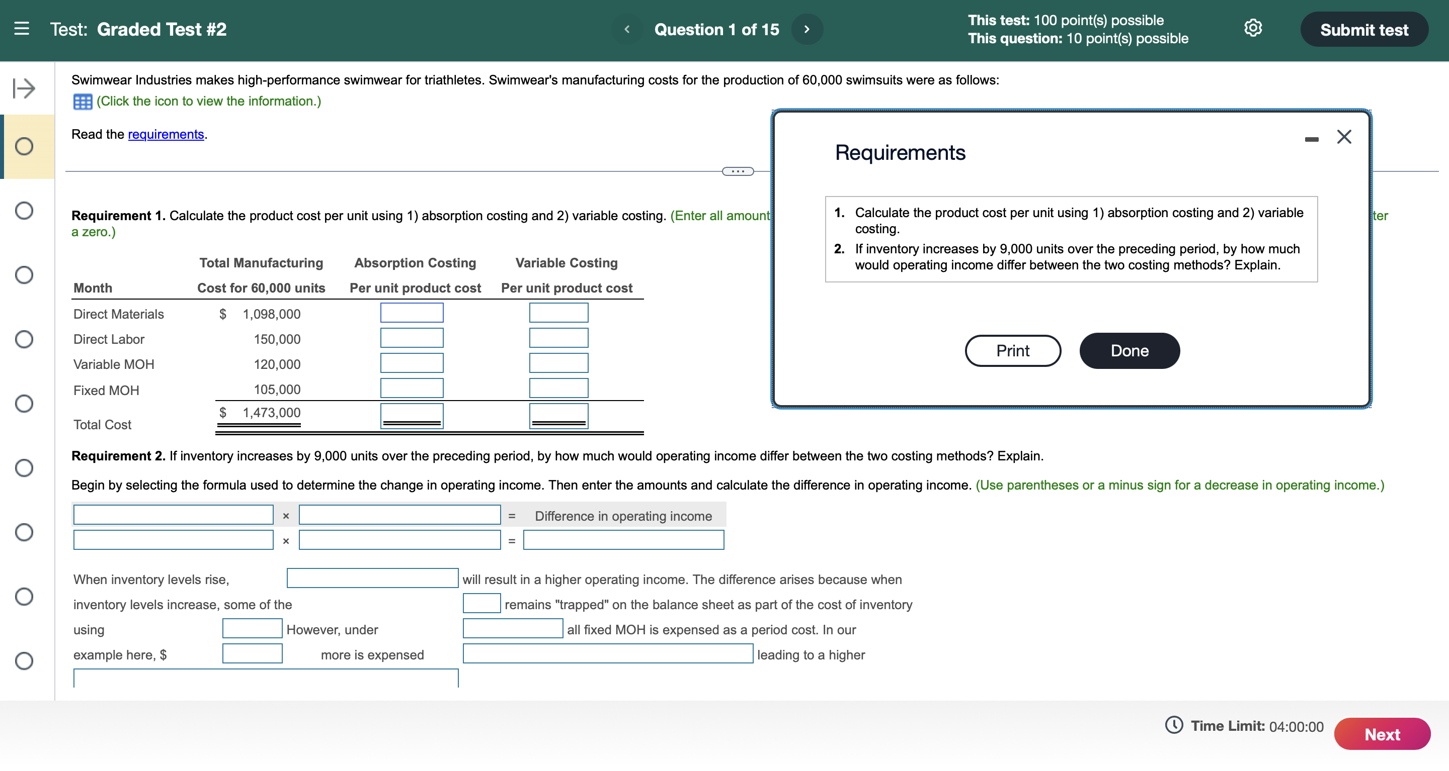 Requirements Requirement 1. Calculate the product | Chegg.com