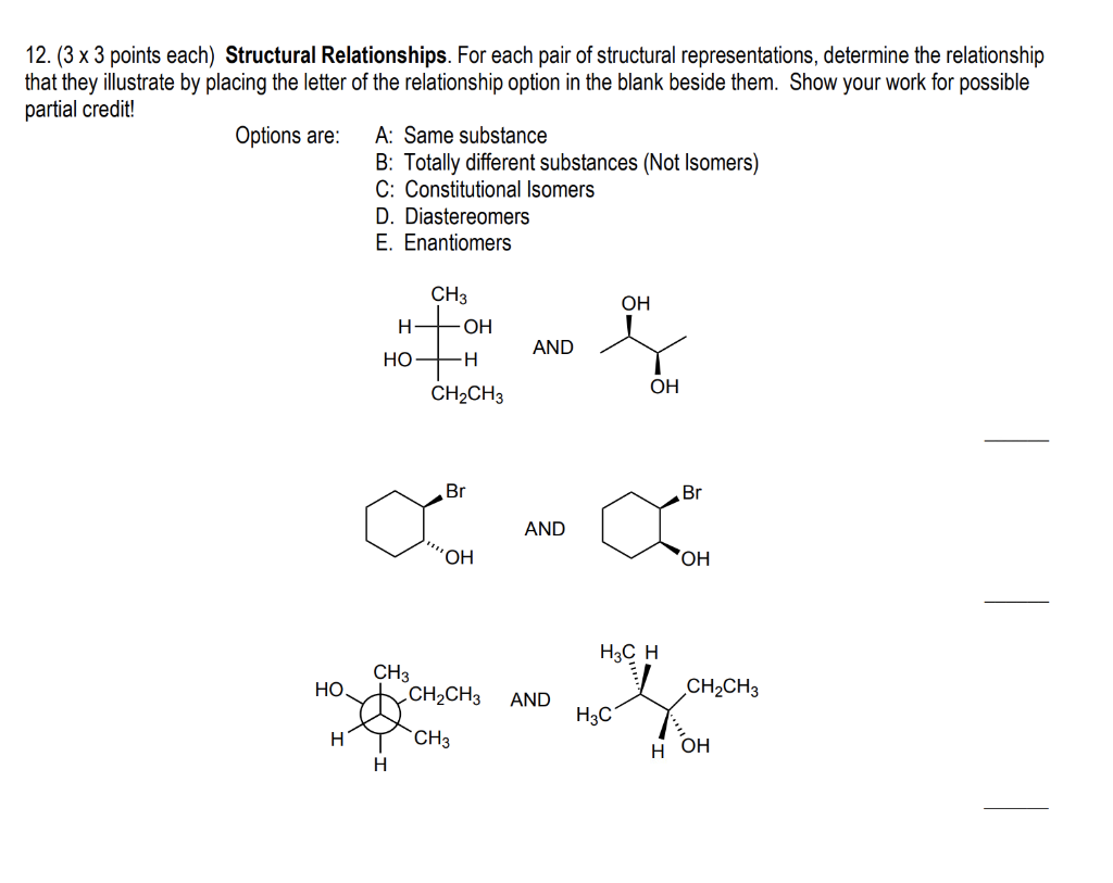 Solved 12. (3 x 3 points each) Structural Relationships. For | Chegg.com