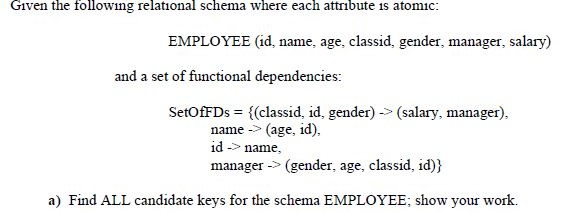 Given the following relational schema where each | Chegg.com