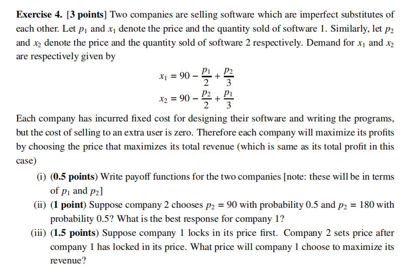 Solved Exercise 4. [3 points] Two companies are selling | Chegg.com