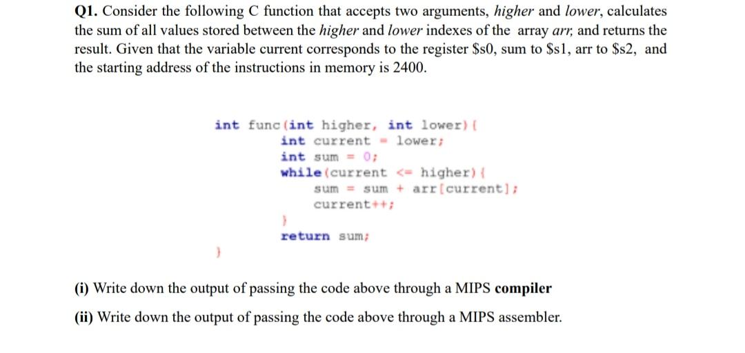 Solved Q1. Consider the following C function that accepts | Chegg.com