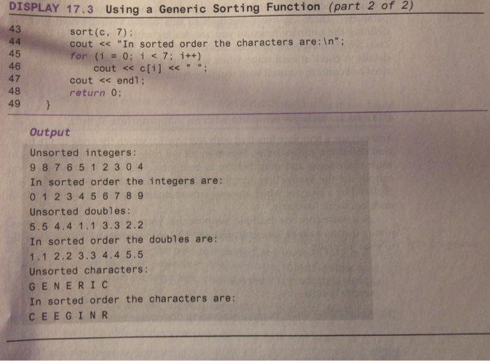 Solved 4. Display 17.3 gives a template function for sorting | Chegg.com