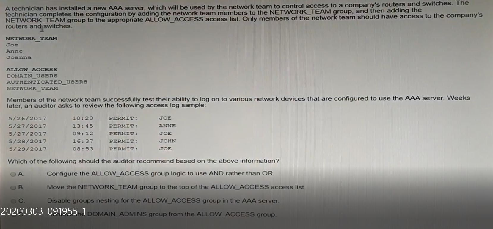 Solved A technician has installed a new AAA server, which | Chegg.com