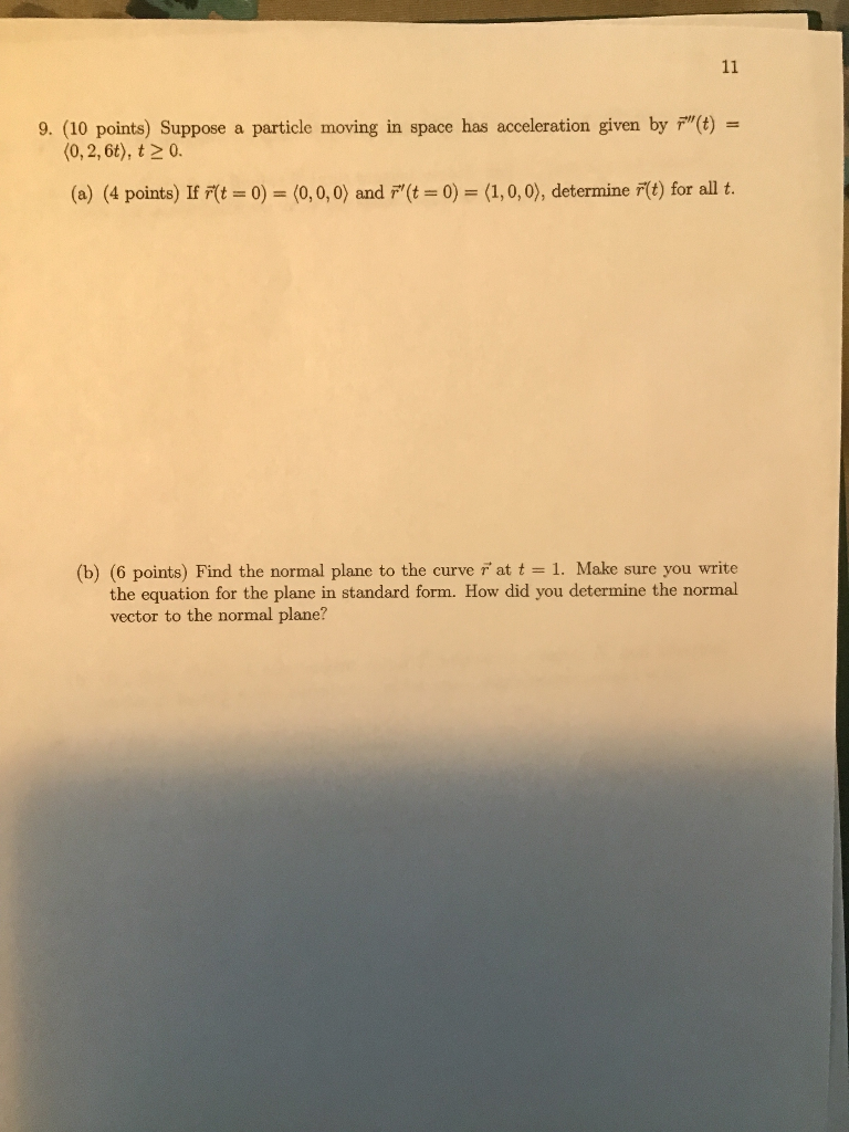 Solved 11 9. (10 points) Suppose a particle moving in space | Chegg.com