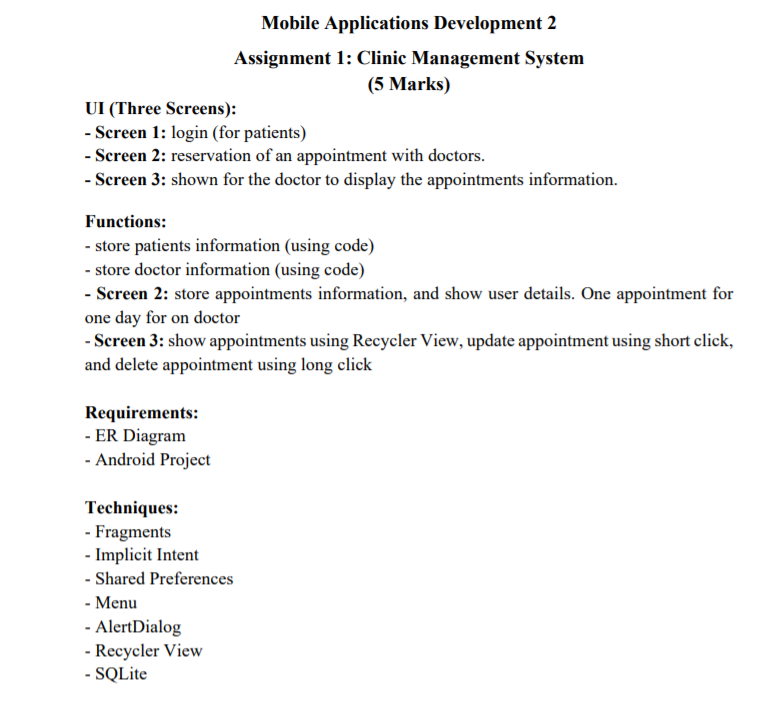 Solved Mobile Applications Development 2 Assignment 1: | Chegg.com
