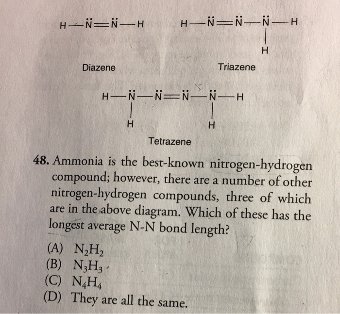 Solved Triazene Diazene Tetrazene 48. Ammonia is the | Chegg.com