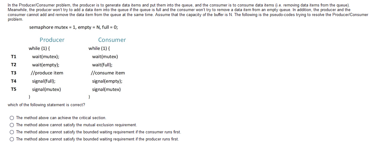 Solved In the Producer/Consumer problem, the producer is to | Chegg.com