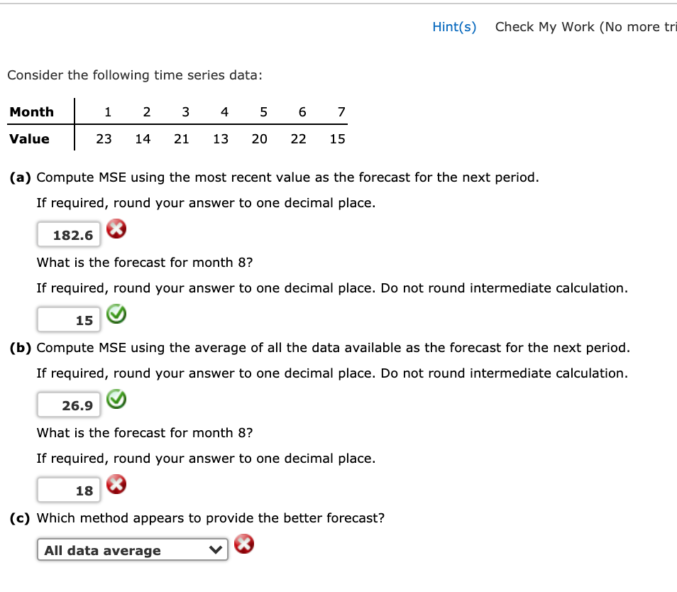 Solved Hint(s) Check My Work (No more tri Consider the | Chegg.com
