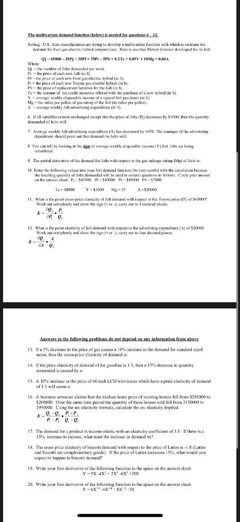 Solved The multivariate demand fuaction (betow) is aeeded | Chegg.com