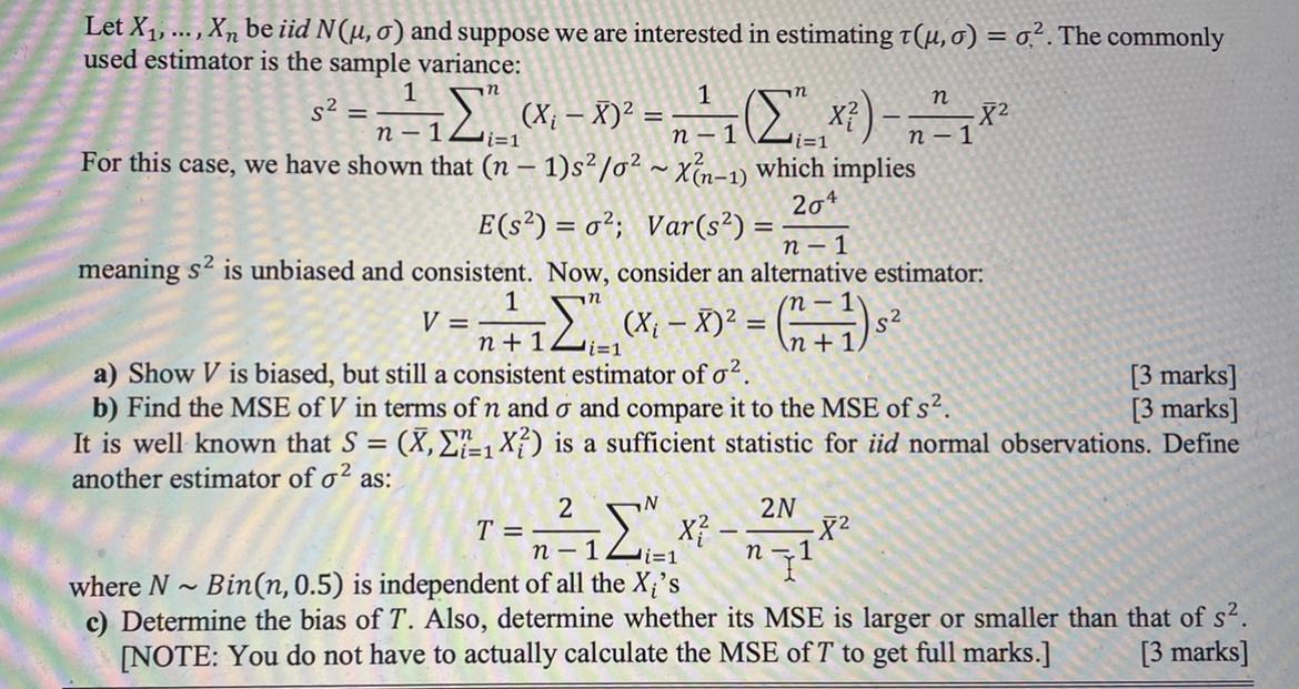 Solved Let X1,…,Xn be iid N(μ,σ) and suppose we are | Chegg.com