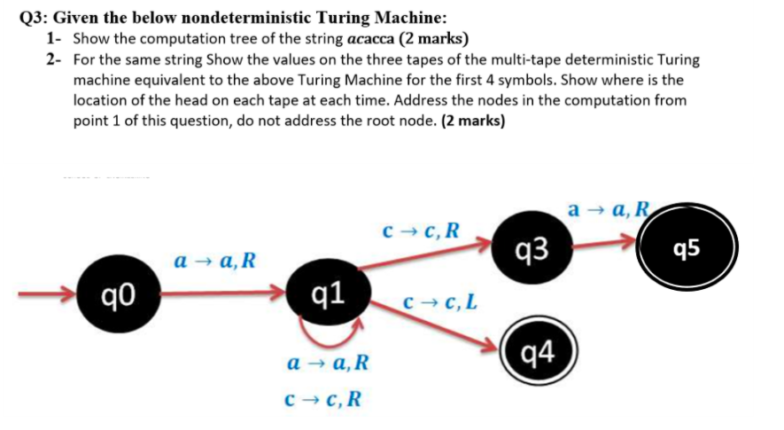 Solved Q3: Given the below nondeterministic Turing Machine: | Chegg.com