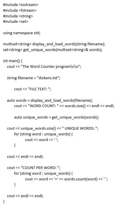 Solved C Using The Provided Wordcount Cpp Code And