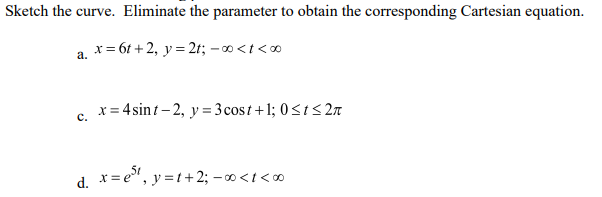 Solved Sketch the curve. Eliminate the parameter to obtain | Chegg.com