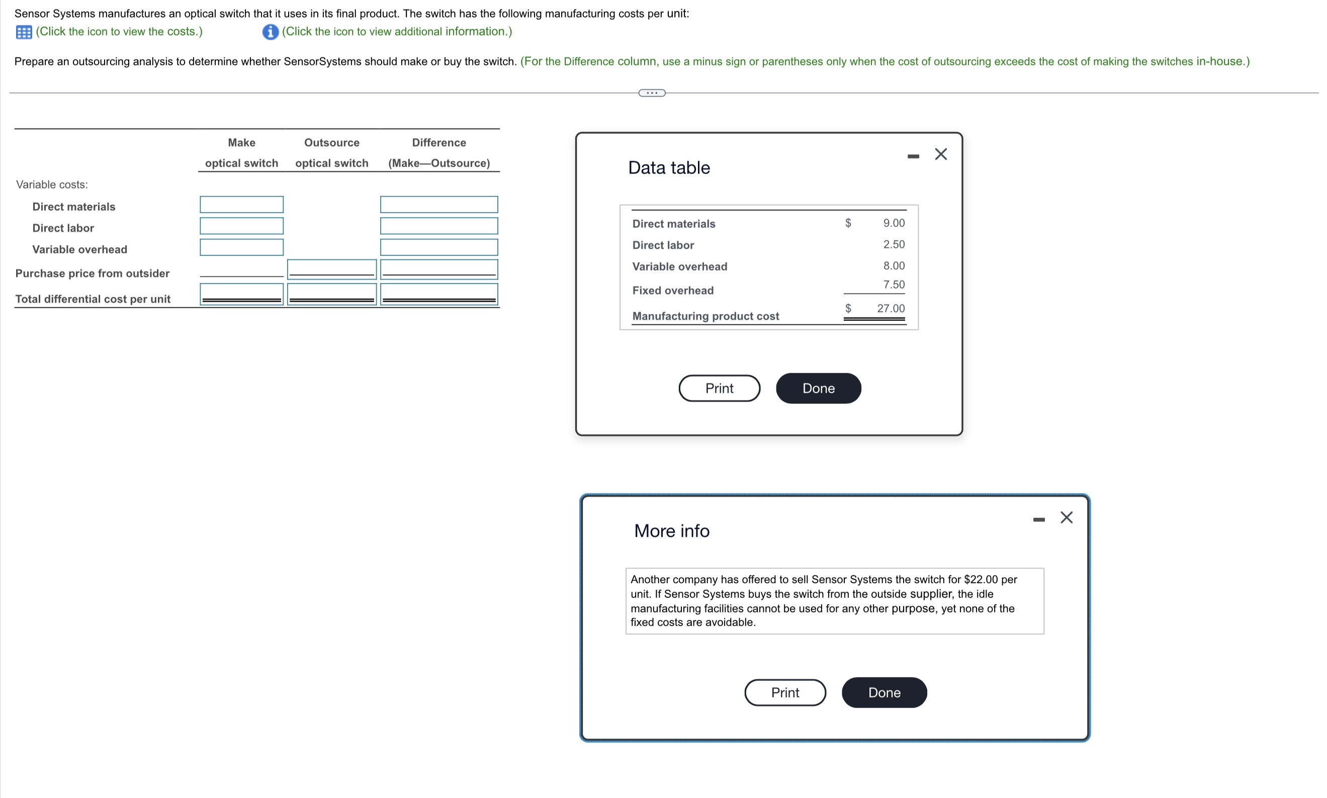 Solved Sensor Systems manufactures an optical switch that it | Chegg.com