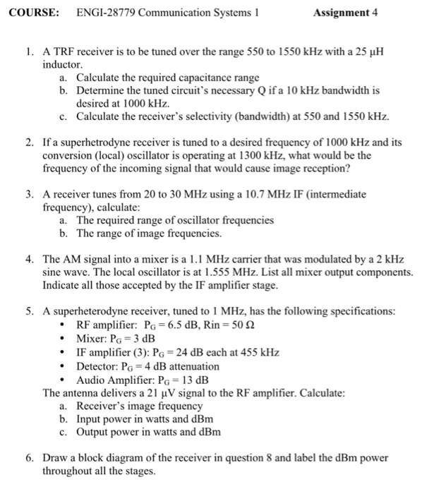 Solved COURSE: ENGI-28779 Communication Systems 1 Assignment | Chegg.com
