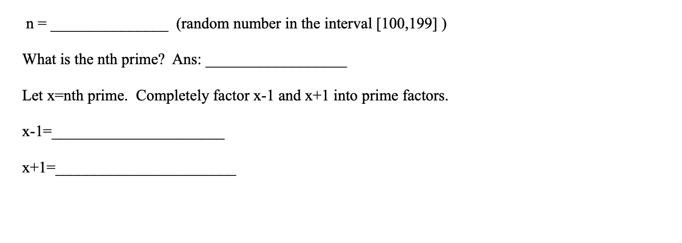 Solved n= (random number in the interval [100,199] ) What is | Chegg.com
