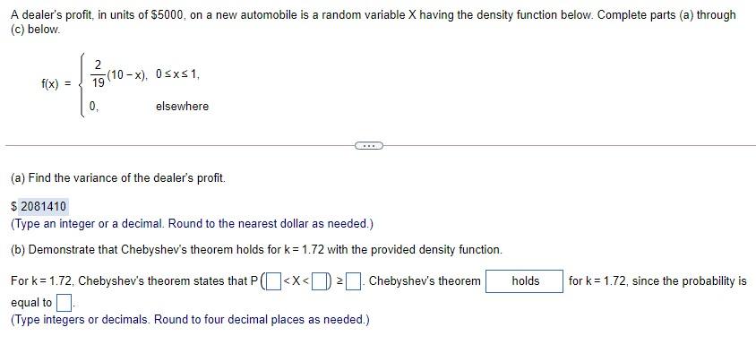 Solved A dealer's profit, in units of $5000, on a new | Chegg.com