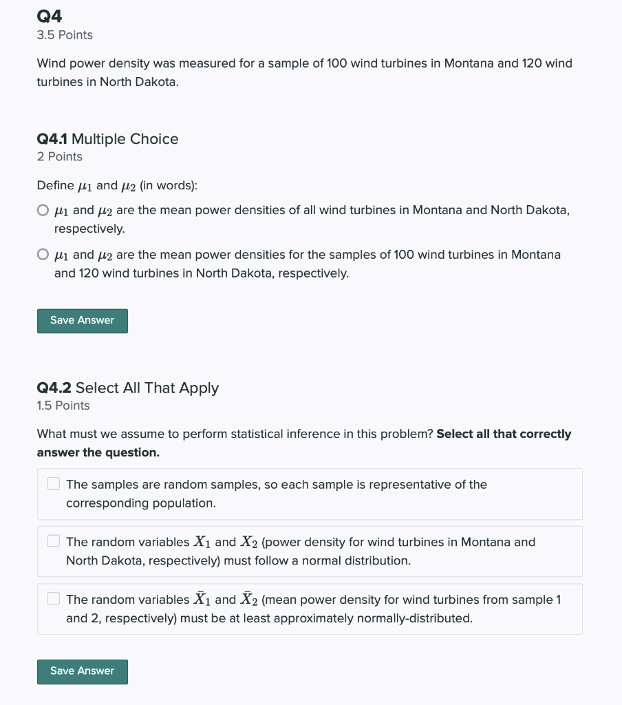 Solved Q4 3.5 Points Wind power density was measured for a | Chegg.com