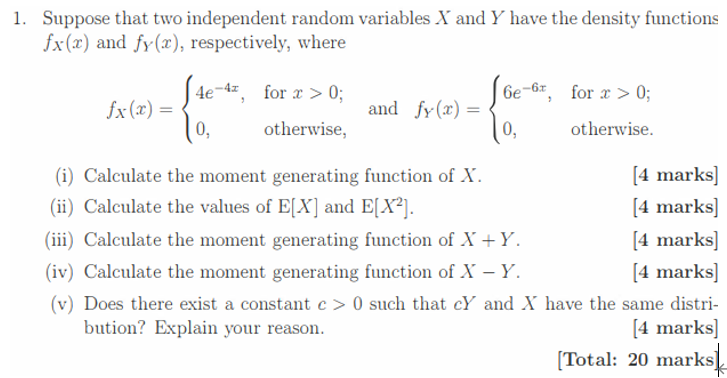 Solved 1. Suppose that two independent random variables X | Chegg.com