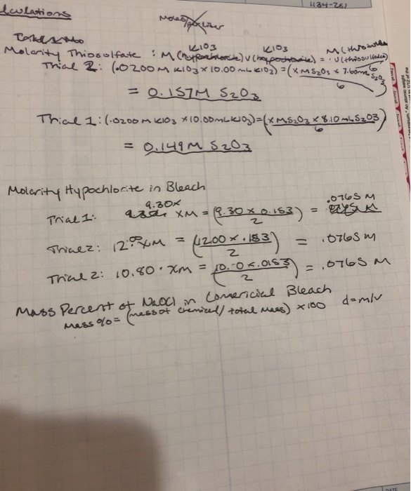 Solved Mass percent of NaOCl in commercial bleach (96) | Chegg.com