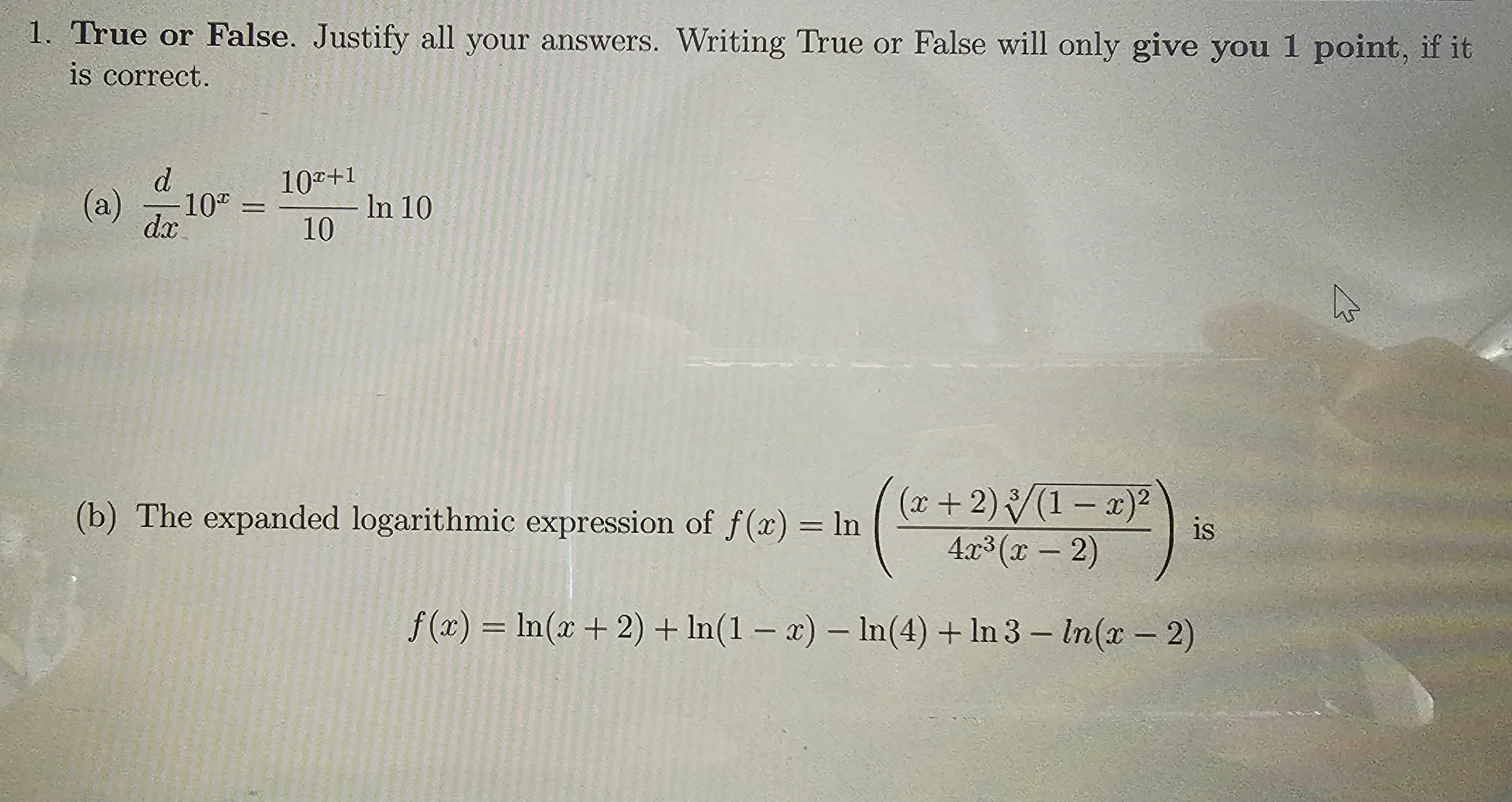 Solved 1. True or False. Justify all your answers. Writing | Chegg.com