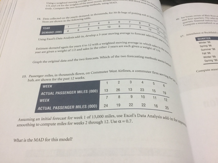 Solved Compare the two forecasting methods, using MAD. | Chegg.com