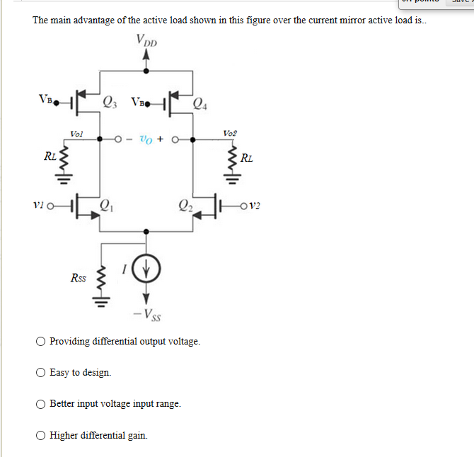 Solved The main advantage of the active load shown in this | Chegg.com