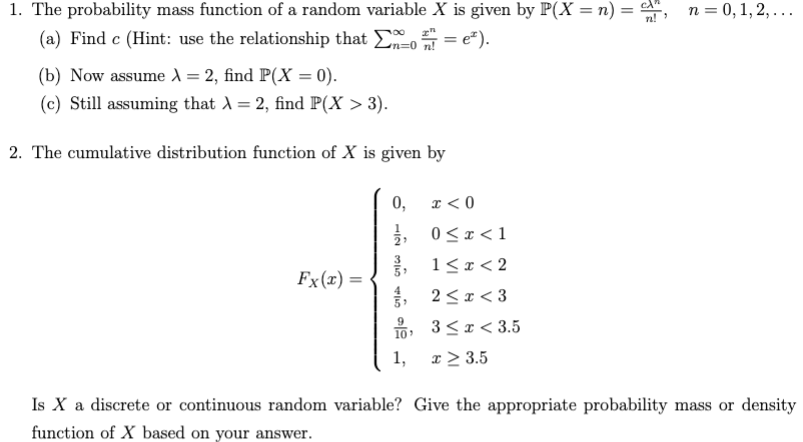 Solved 1. The probability mass function of a random variable | Chegg.com