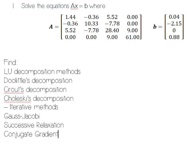 Solved 1 Solve the equations Ax=b where A= 1.44 -0.36 5.52 | Chegg.com