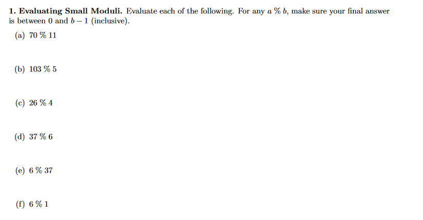 Solved Evaluating Small Moduli. Evaluate each of the | Chegg.com