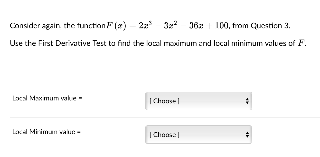 Solved Consider again, the function F(x)=2x3−3x2−36x+100, | Chegg.com