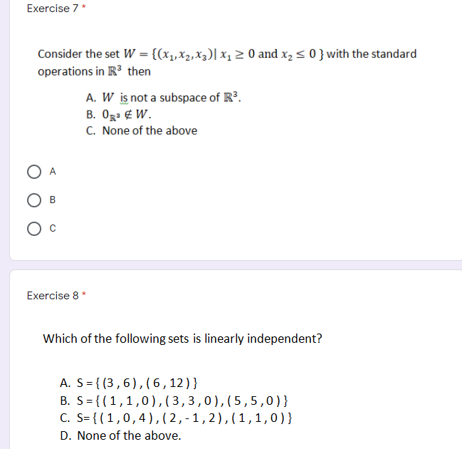 Solved Exercise 7* Consider the set W = {(x1,x2, x3)| x1 2 0 | Chegg.com