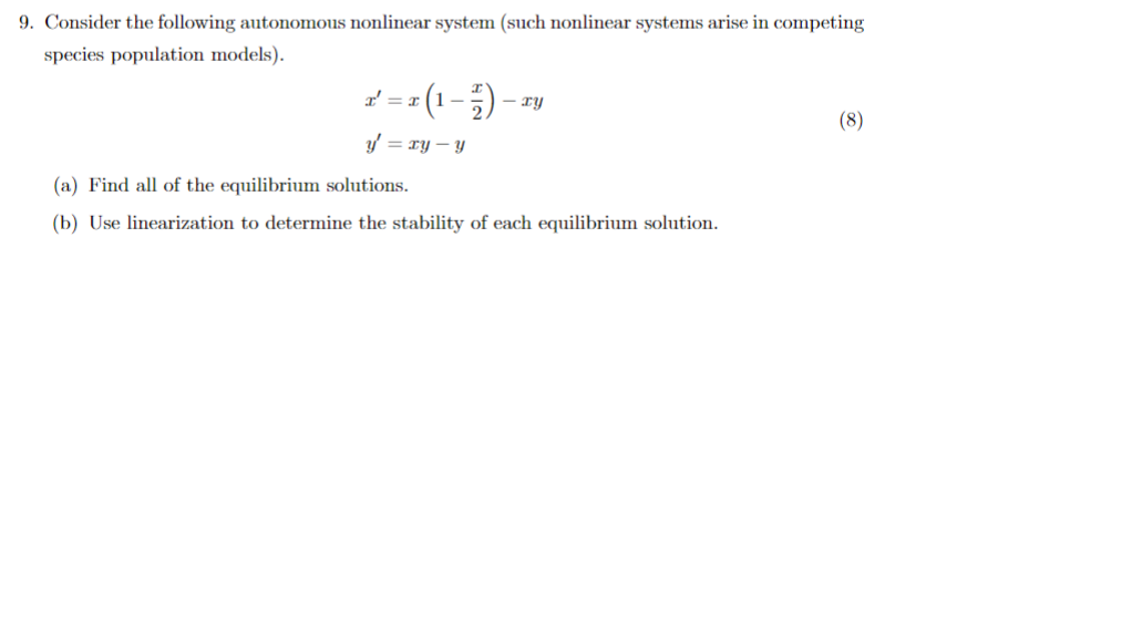 Solved Consider The Following Autonomous Nonlinear System