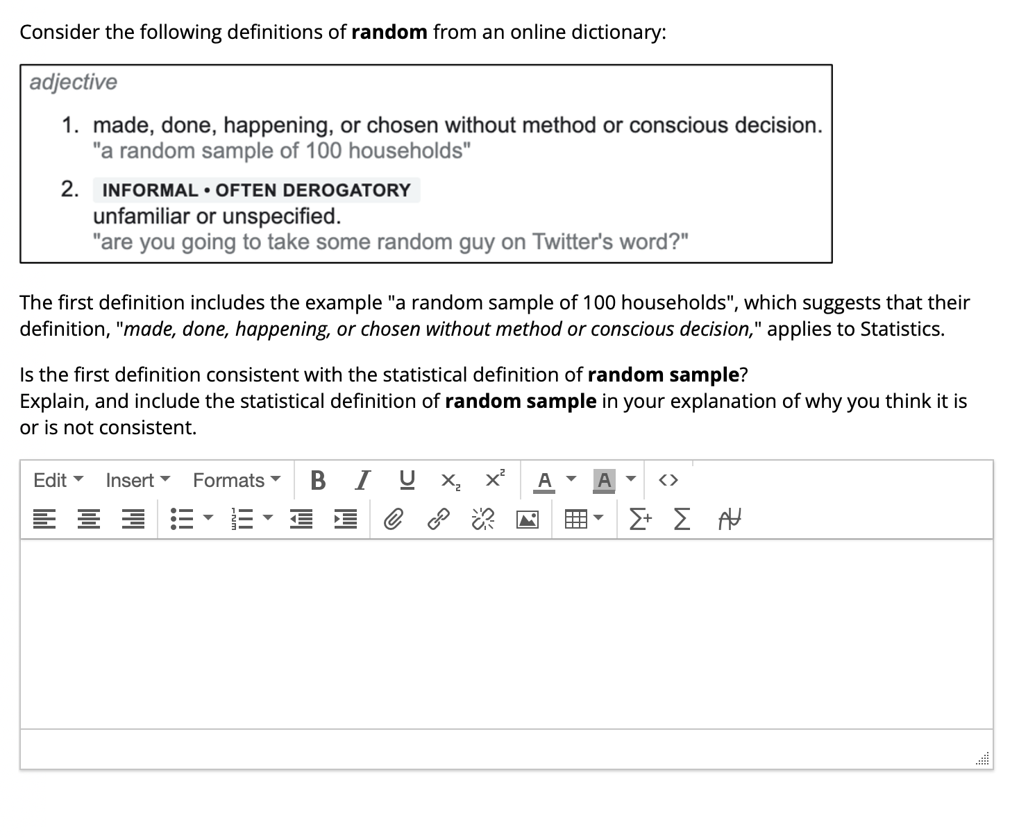 Solved Consider the following definitions of random from an | Chegg.com
